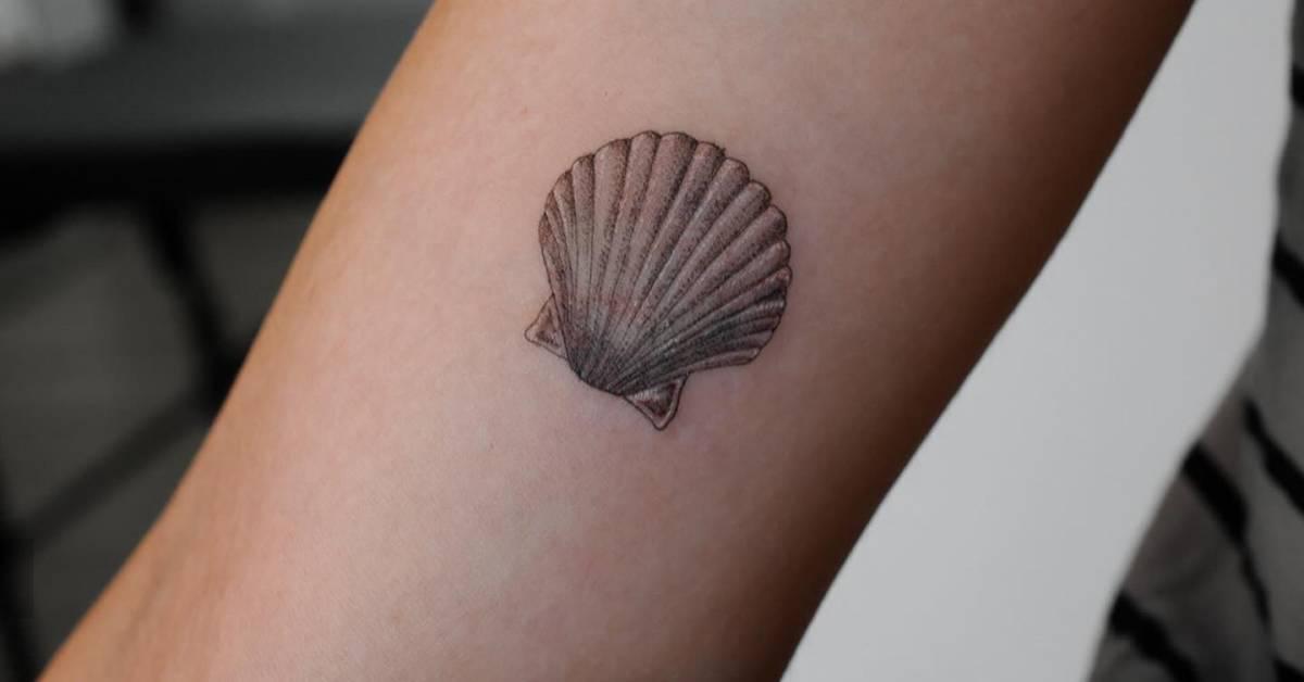 Micro-realistic style scallop shell tattoo done on the
