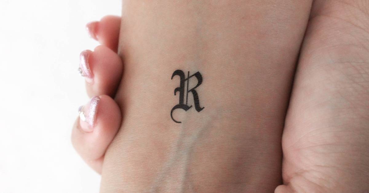 Gothic R letter temporary tattoo