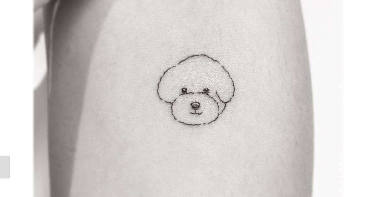 Minimalistic style Shih Tzu portrait tattoo located on