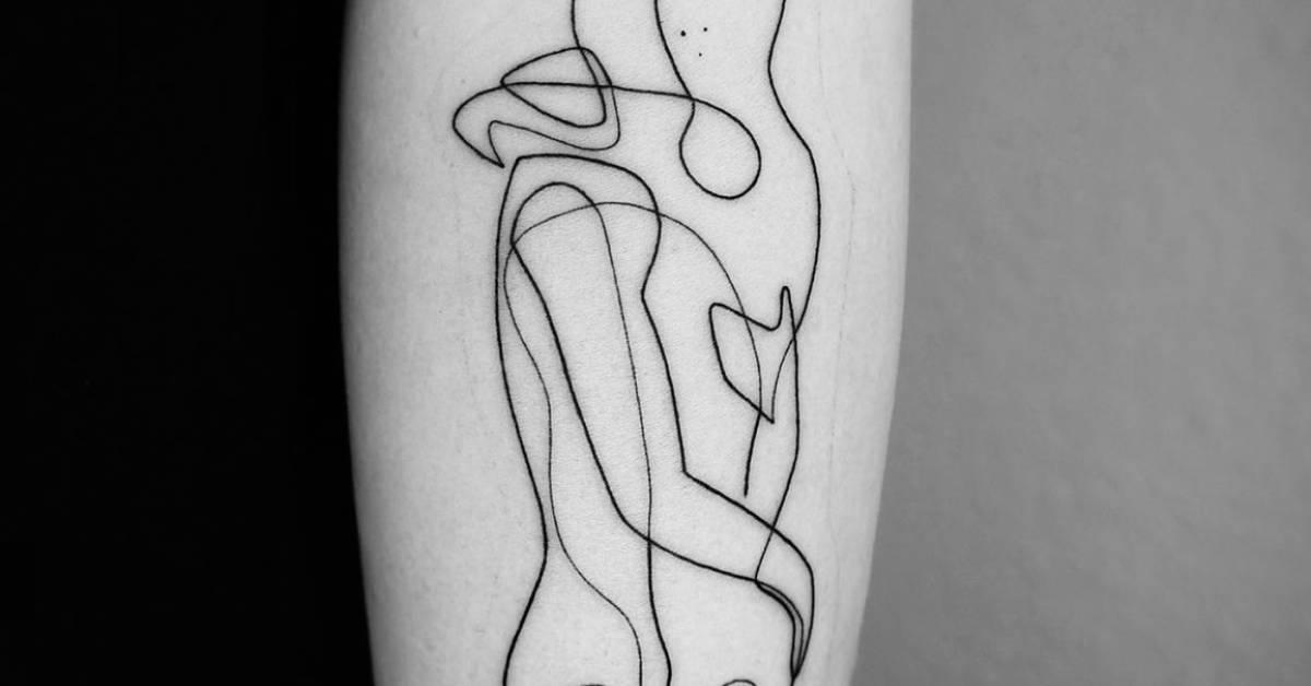 Abstract hug tattoo located on the tricep, line art