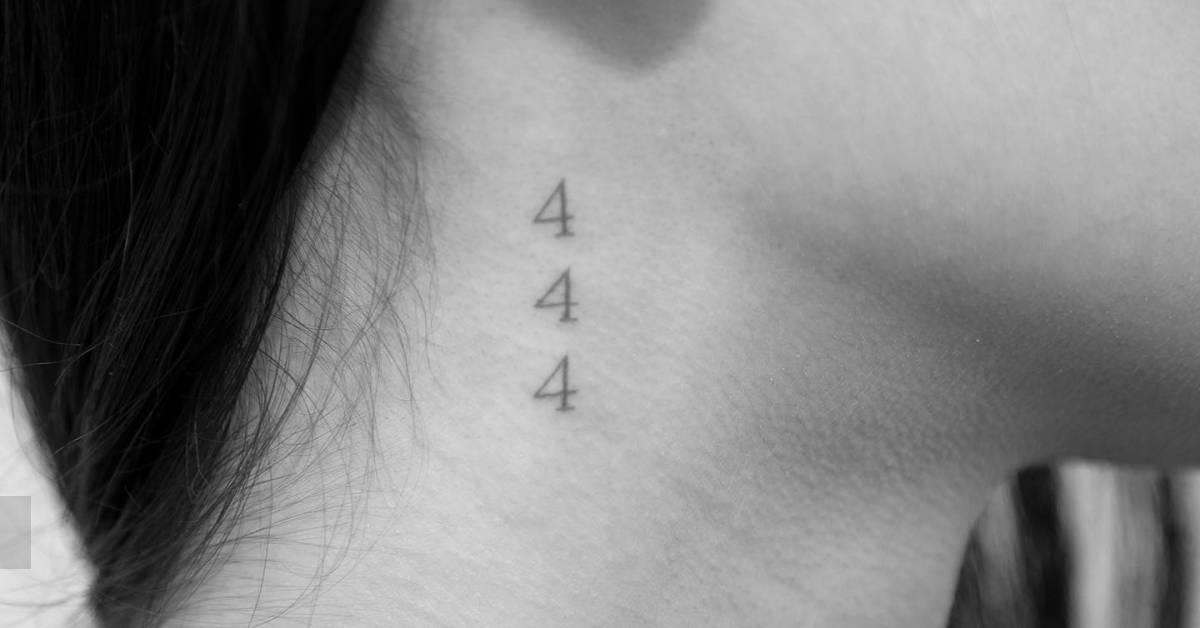 Tattoo of the number "444" located on the neck.
