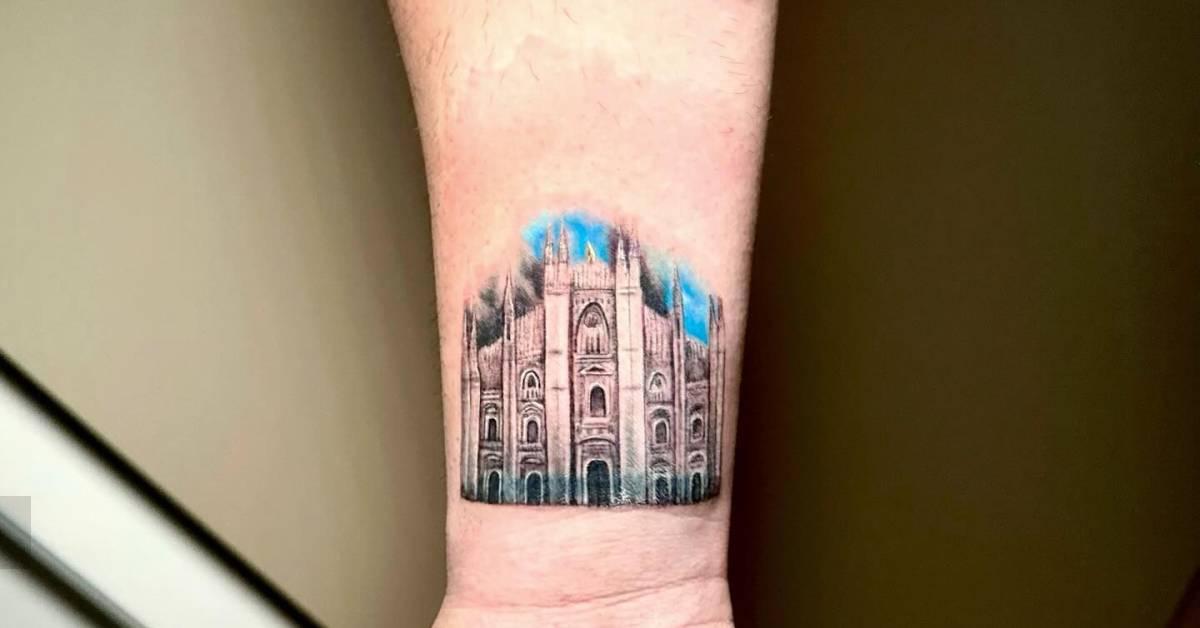 Micro-realistic style Duomo di Milano tattoo placed on