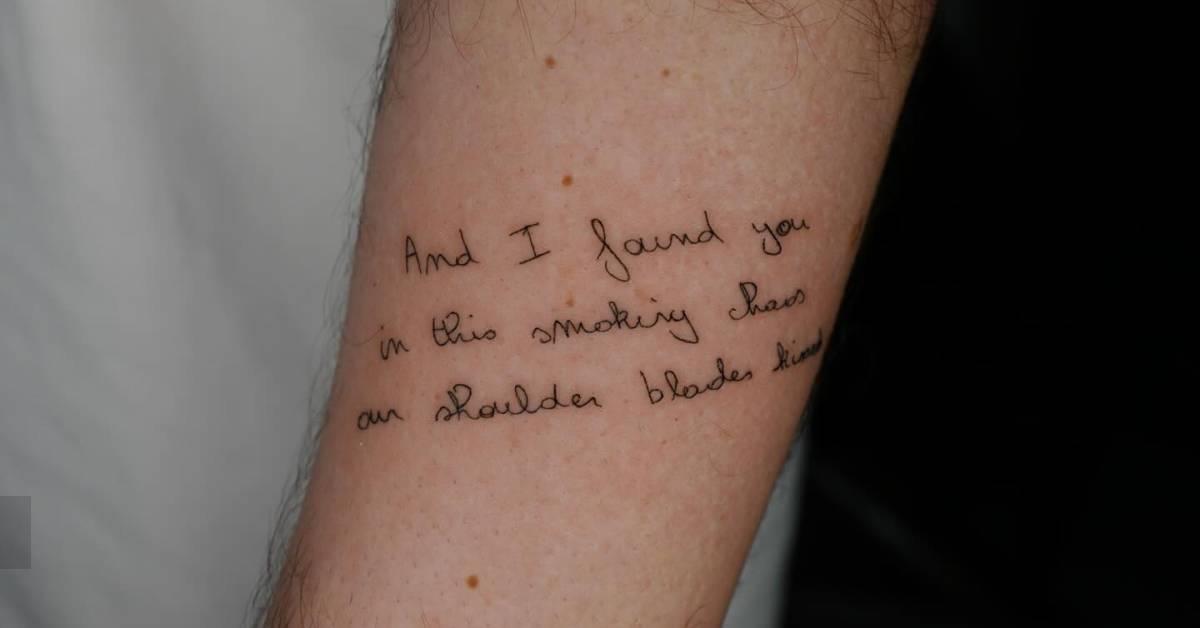 Loved ones handwriting tattoo located on the forearm.
