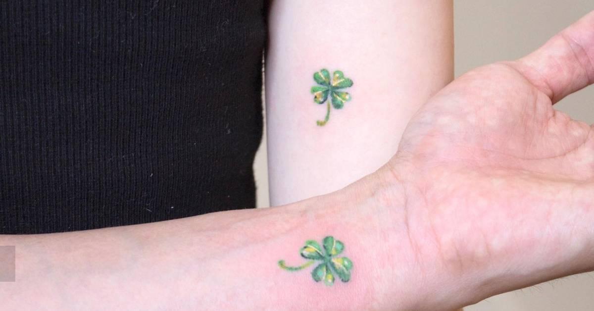 Matching four leaf clover tattoo for couple, watercolor