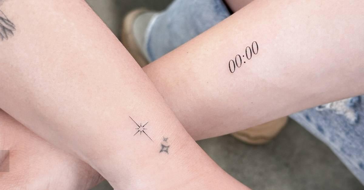 Minimalistic star and hour tattoos located on the