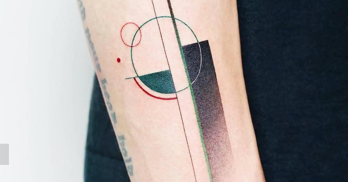 Abstract geometric tattoo placed on the forearm.