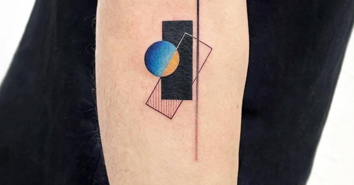 Abstract geometric tattoo located on the forearm.