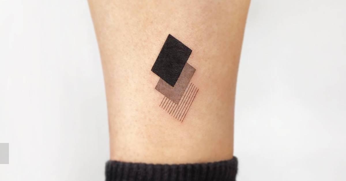 Geometric style rectangles tattoo placed on the ankle.