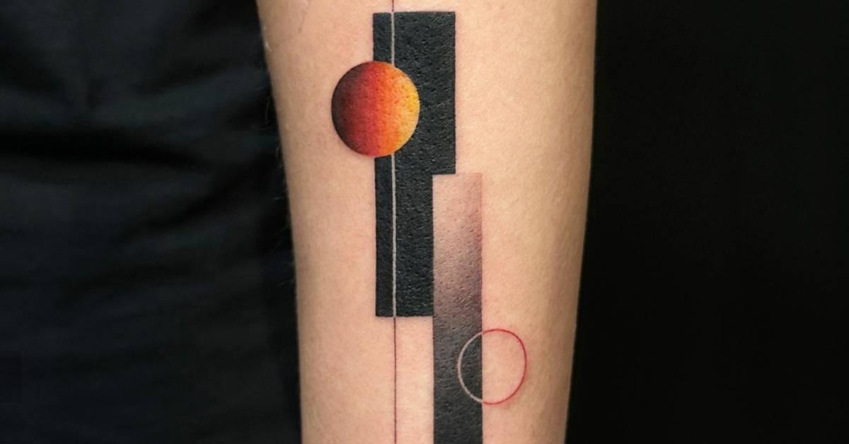 Abstract geometric tattoo done on the forearm.