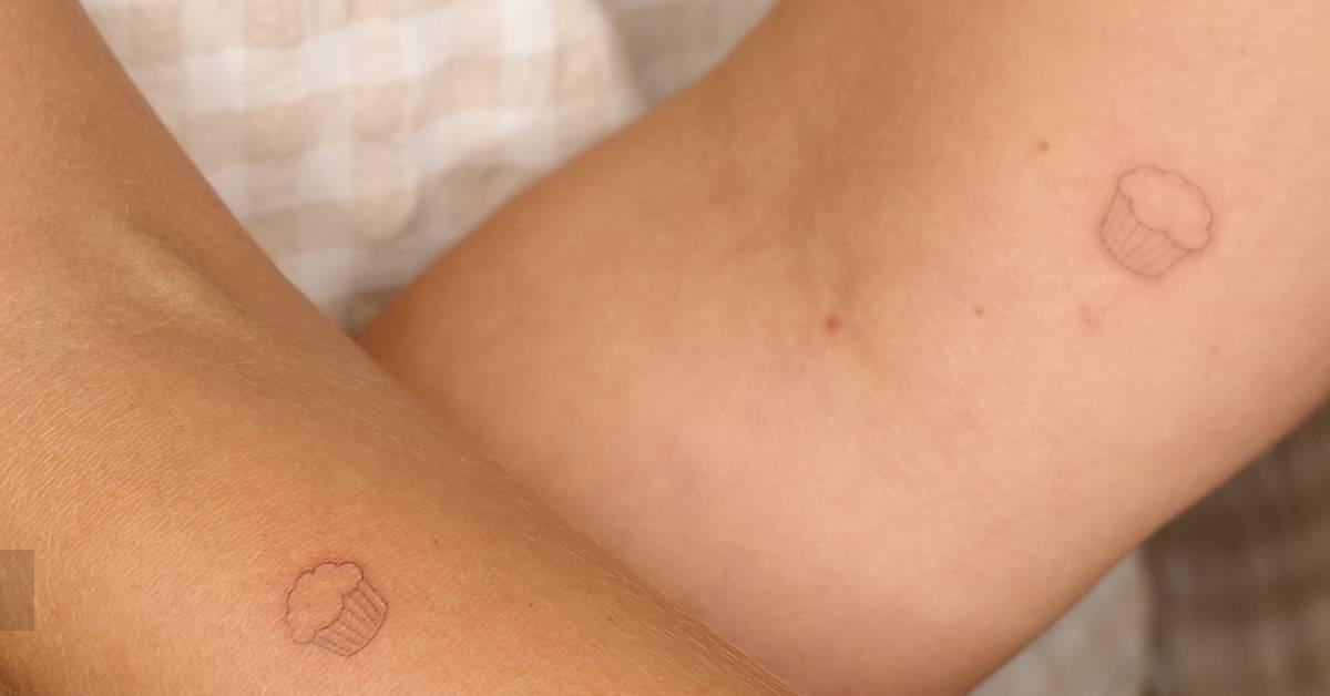 Matching fine line cupcake tattoo for best friends.