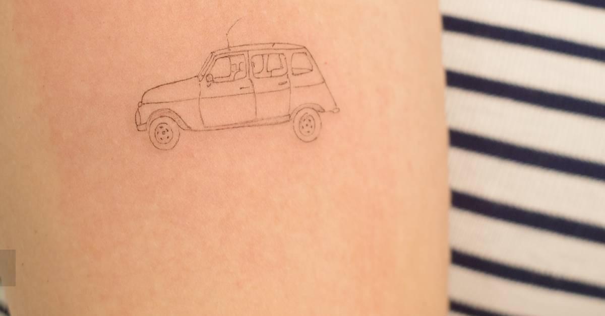 Renault 4 tattoo in fine line style located on the