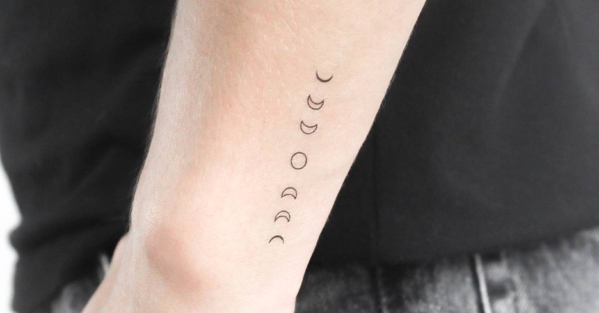 Fine line little moon phases temporary tattoo done on
