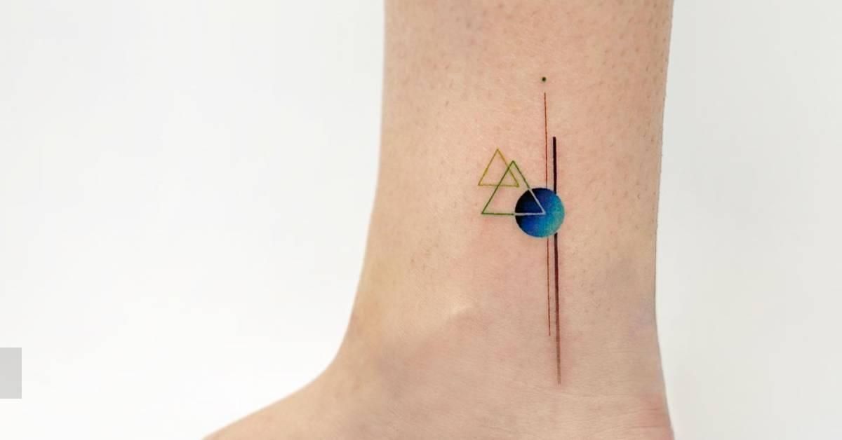 Abstract geometric tattoo placed on the ankle.