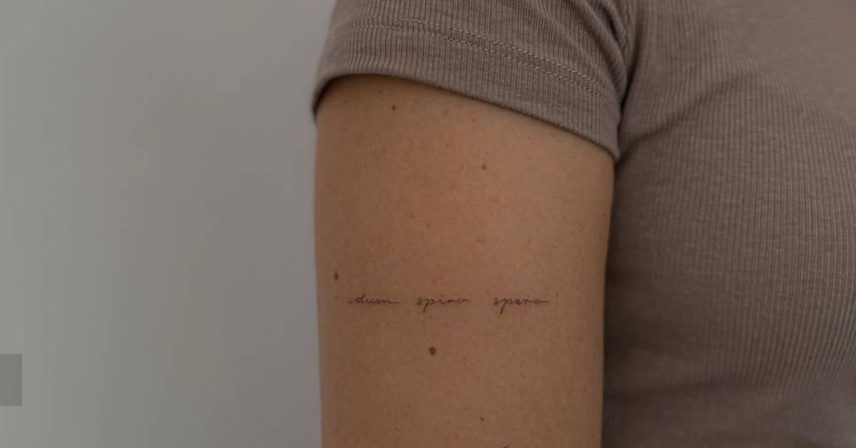 "Dum spiro spero" and palm tree tattoo located on the