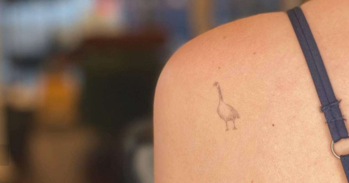Healed Canada goose tattoo located on the shoulder