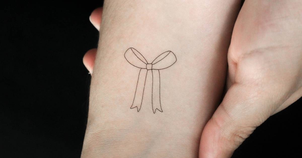 Fine line bow ribbon temporary tattoo