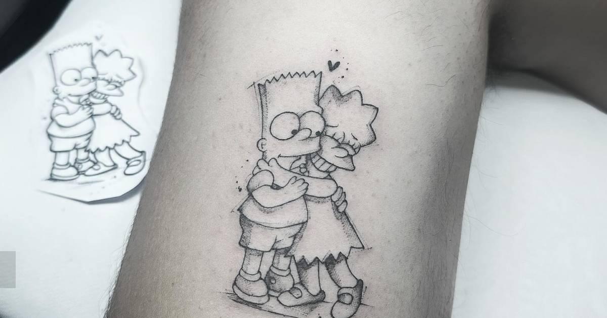 Sketch work style Bart and Lisa tattoo located on the
