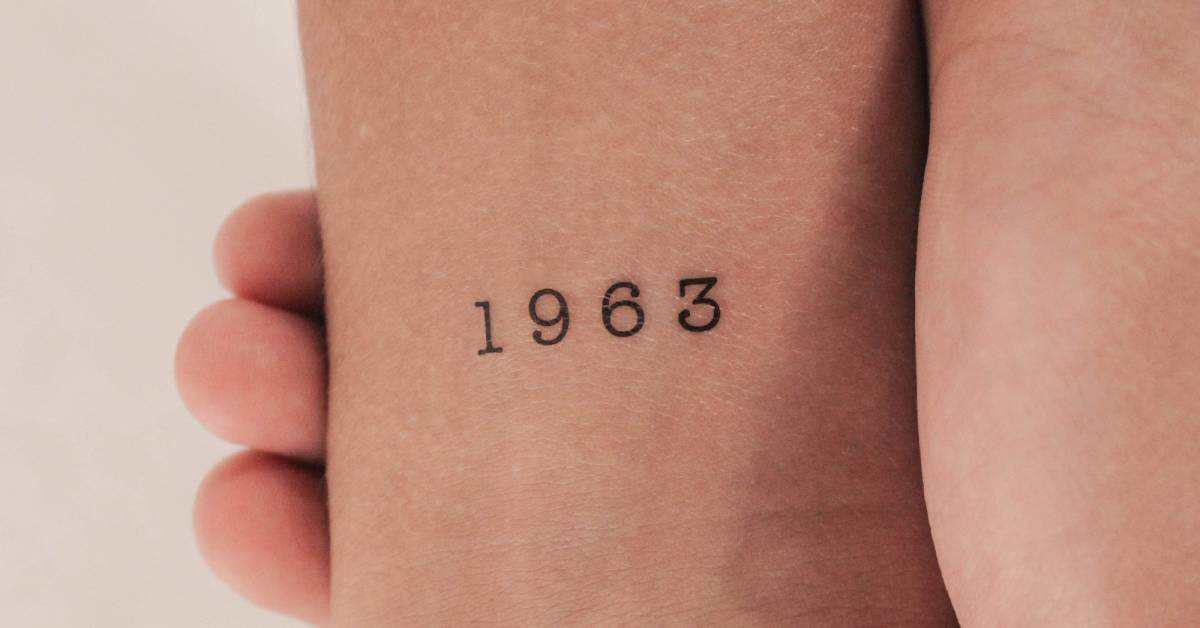 Typewriter font '1963' birth year temporary tattoo
