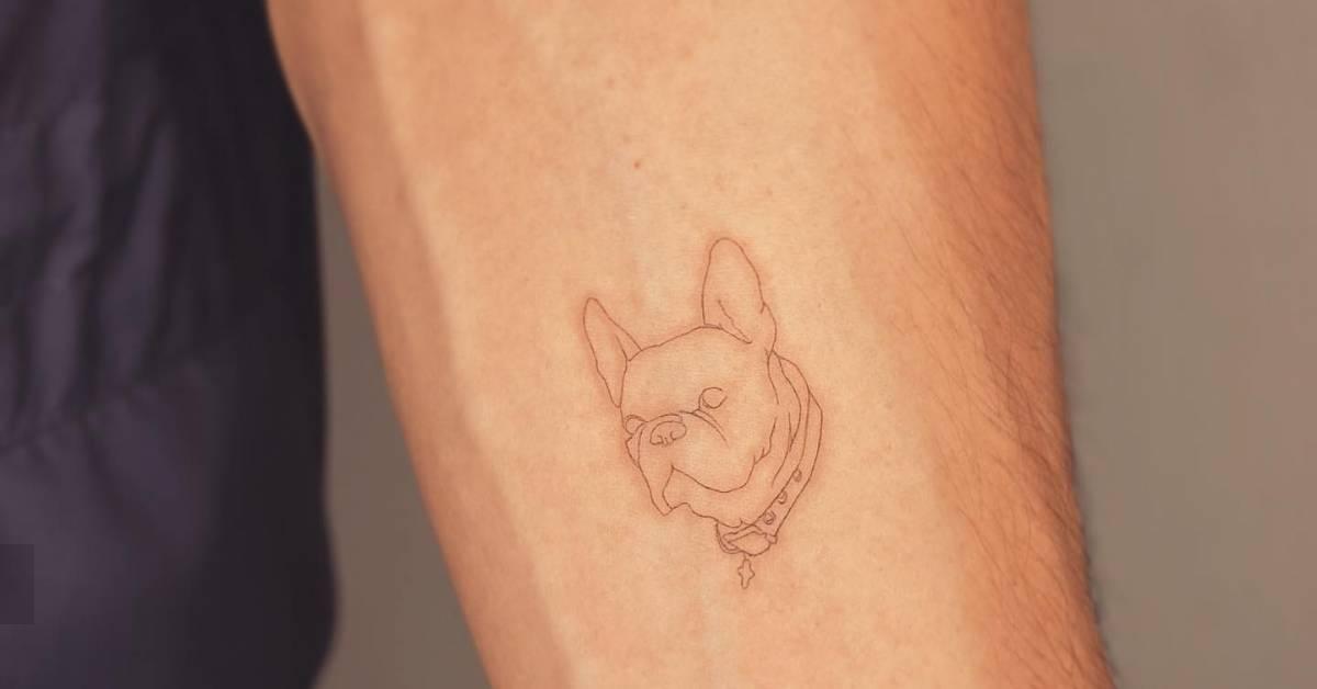 Fine line style French Bulldog portrait tattoo located