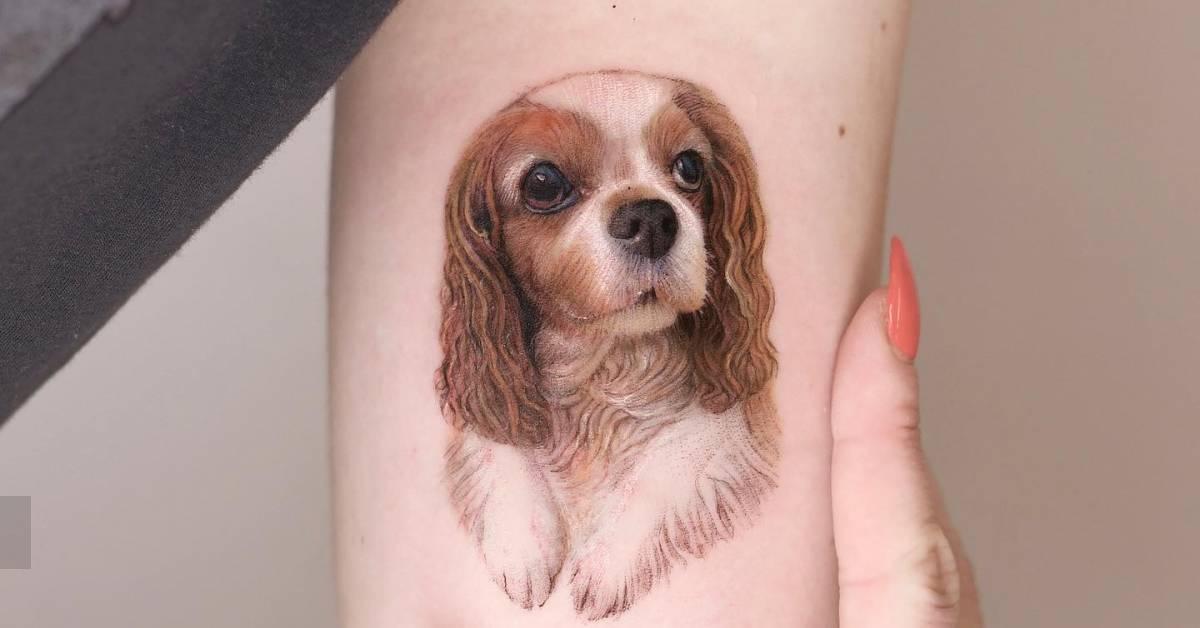 King Charles Spaniel tattoo located on the inner arm.