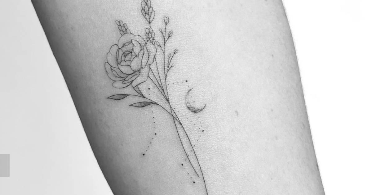 Fine line style flower bouquet and Libra constellation