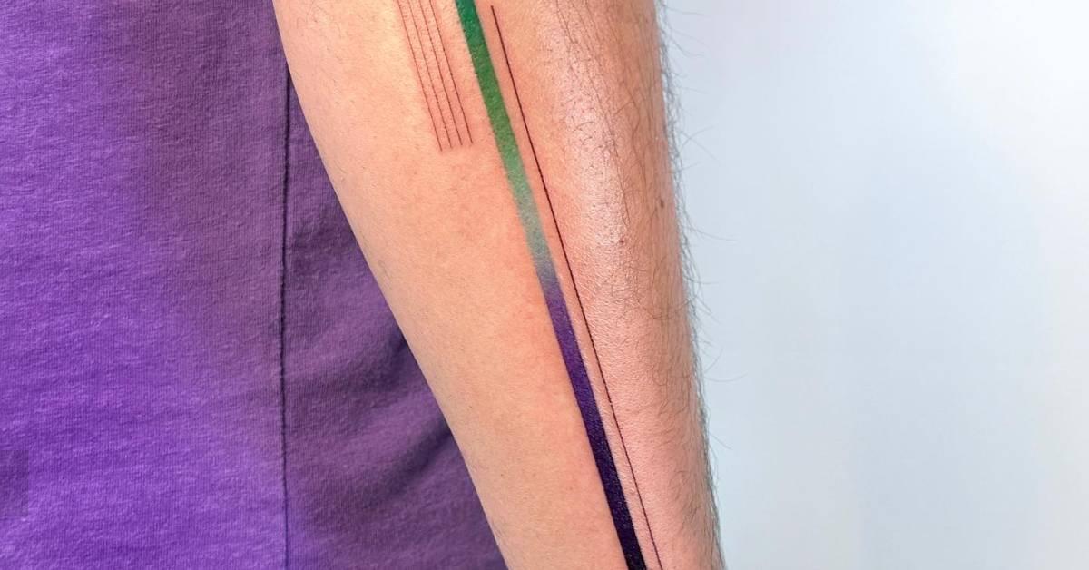 Lines tattoo located on the forearm.