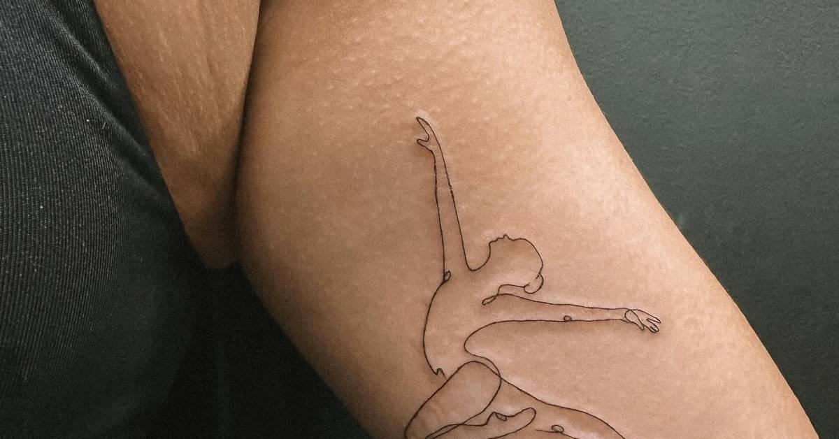 One line ballet dancer tattoo placed on the inner arm.