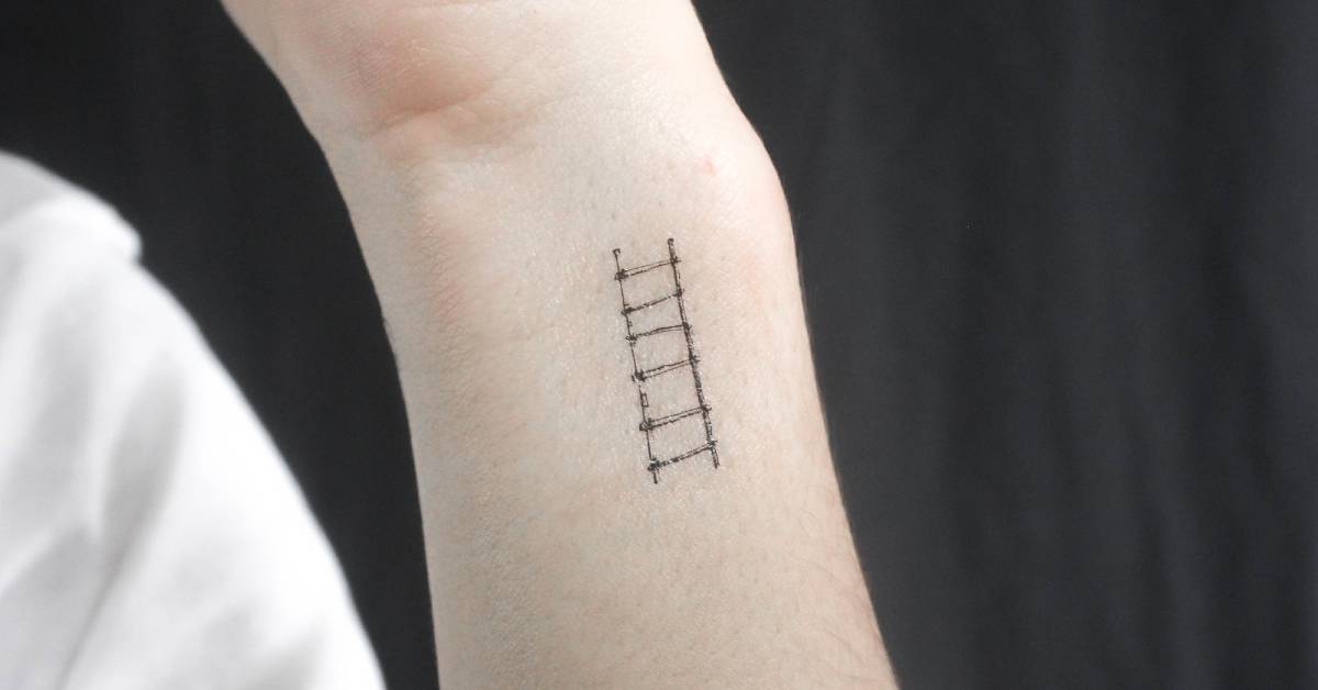 Illustrative style ladder temporary tattoo palced on