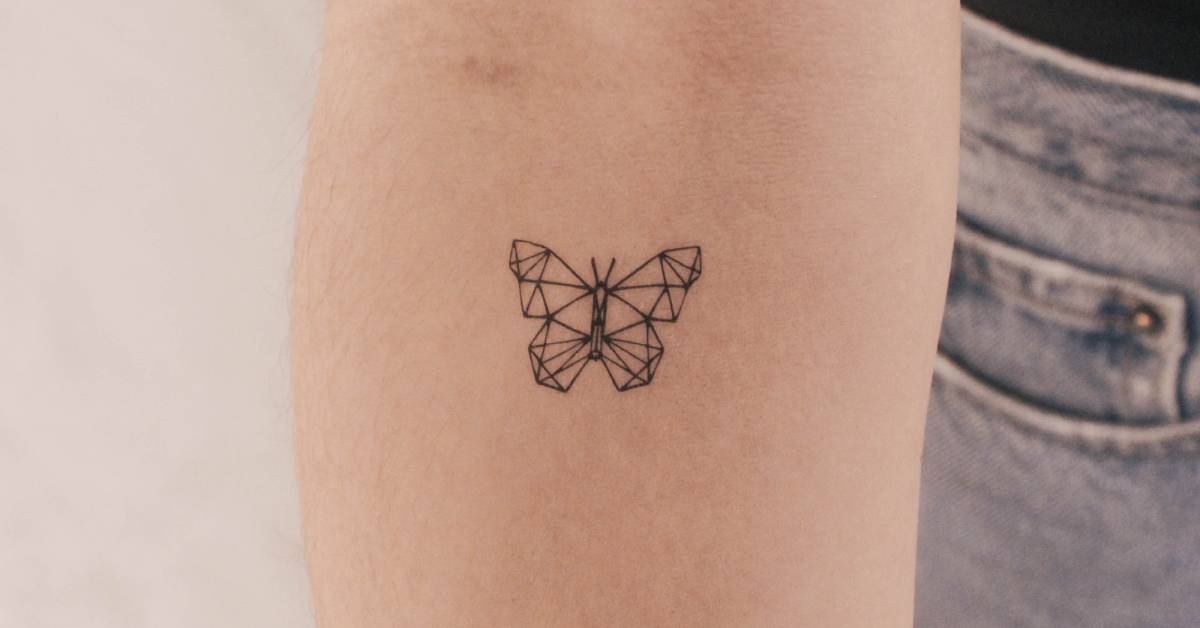 Fine line style low poly butterfly temporary tattoo