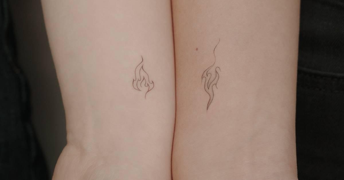 Matching fine line fire tattoo for best friends.