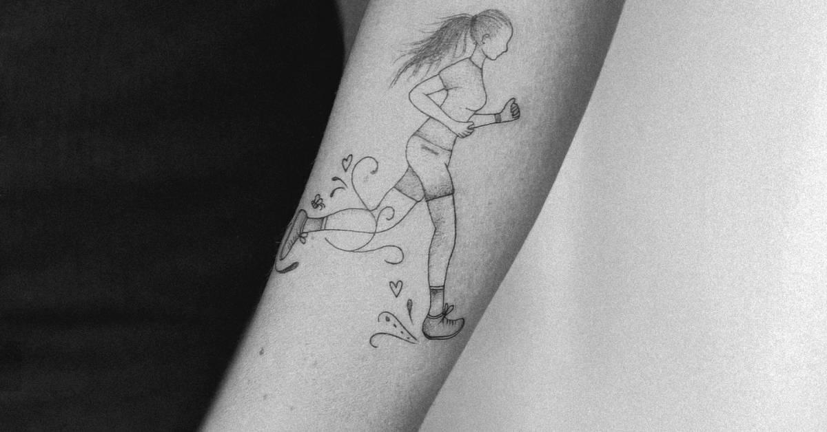 Illustrative style runner tattoo located on the