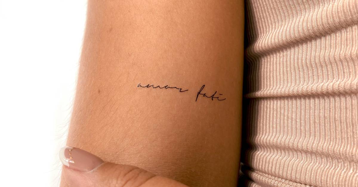 Handwritten font amor fati temporary tattoo