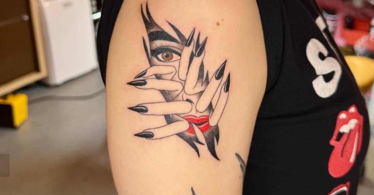 Traditional style woman ripping through the skin