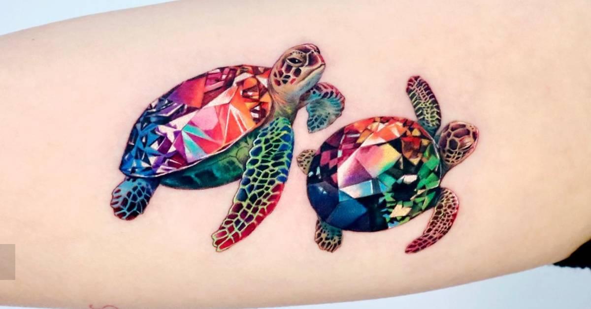 Gem turtles tattoo in realistic style located on the
