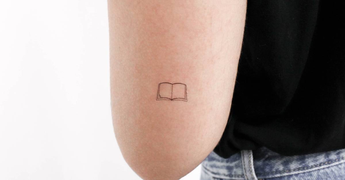 Fine line style minimalist book temporary tattoo