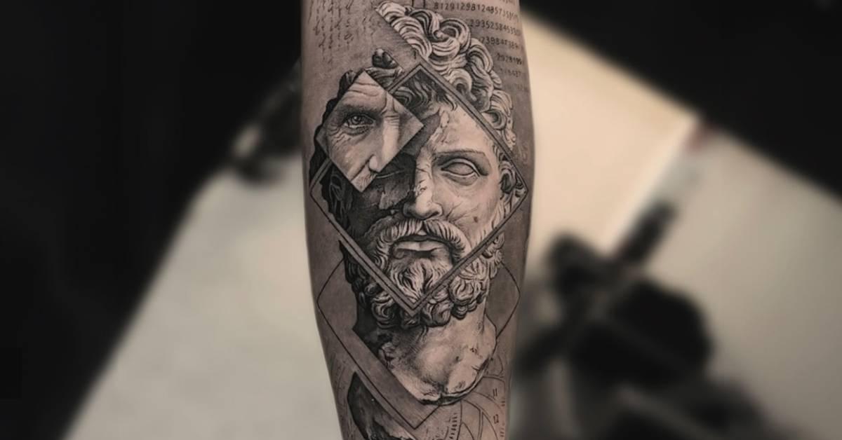 Graphic style Marcus Aurelius tattoo located on the