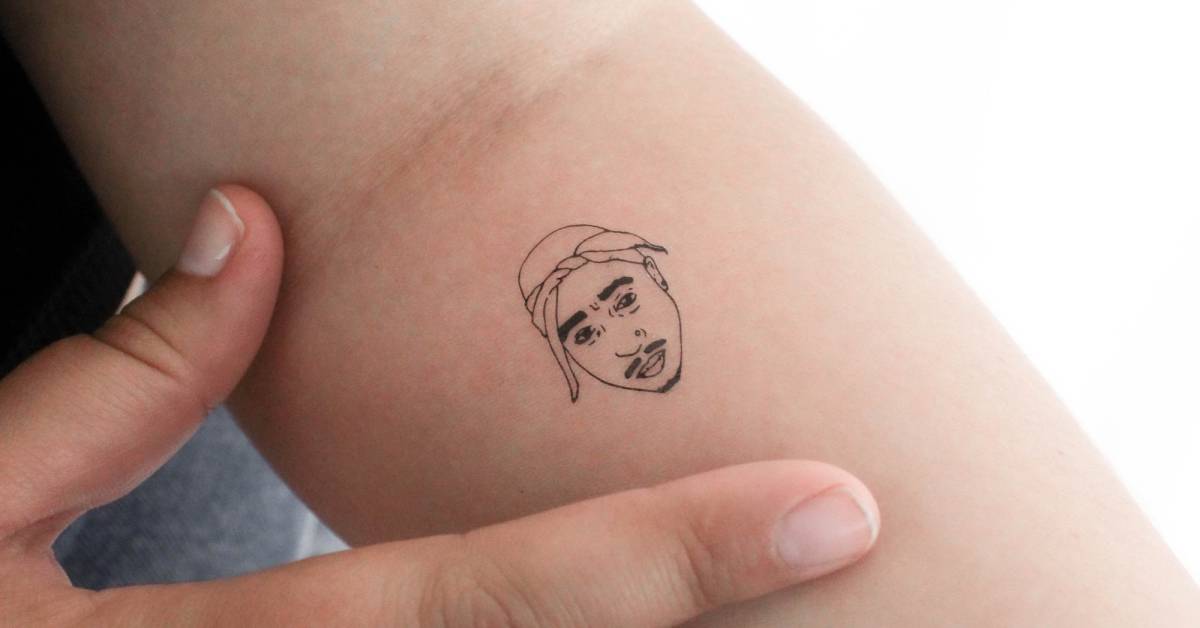 Tupac portrait temporary tattoo located on the inner