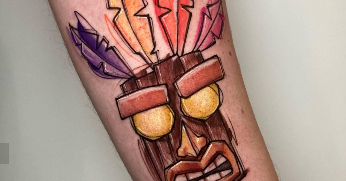 Sketch work style Aku tattoo located on the inner