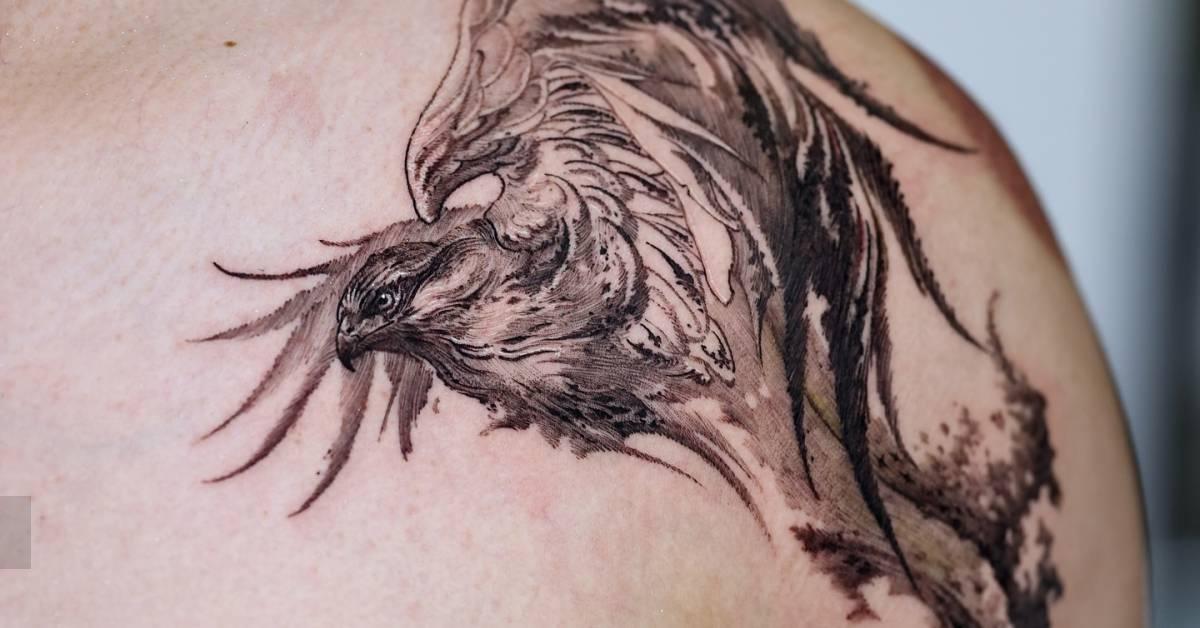 Kun Peng tattoo in blackwork style located on the