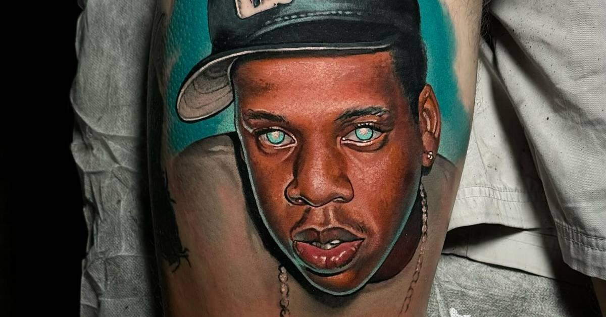 Jay Z portrait tattoo in realistic style placed on the