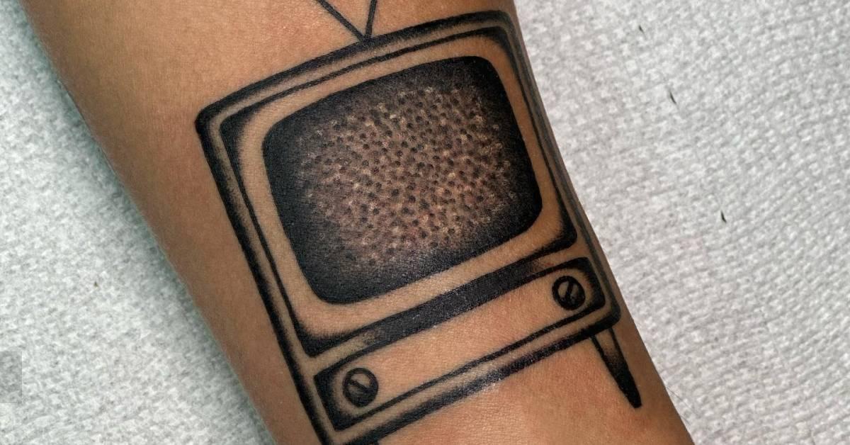 Television in traditional style tattooed on the inner