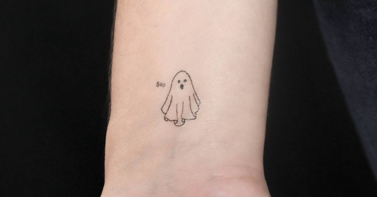 Boo ghost temporary tattoo located on the wrist.