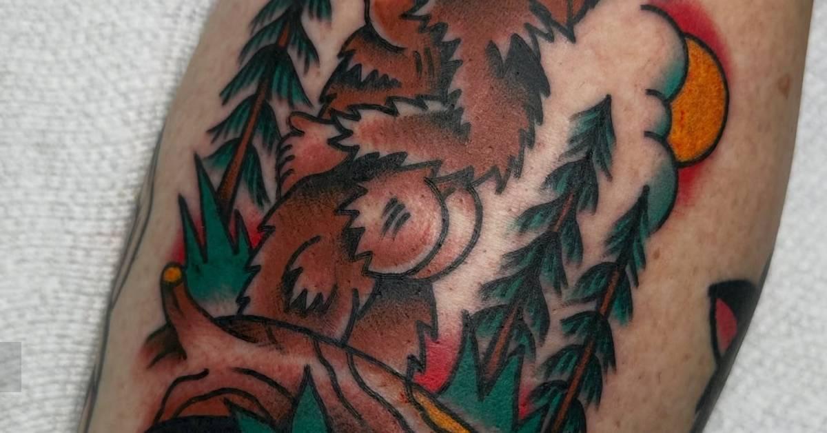 Bigfoot tattoo in traditional style located on the