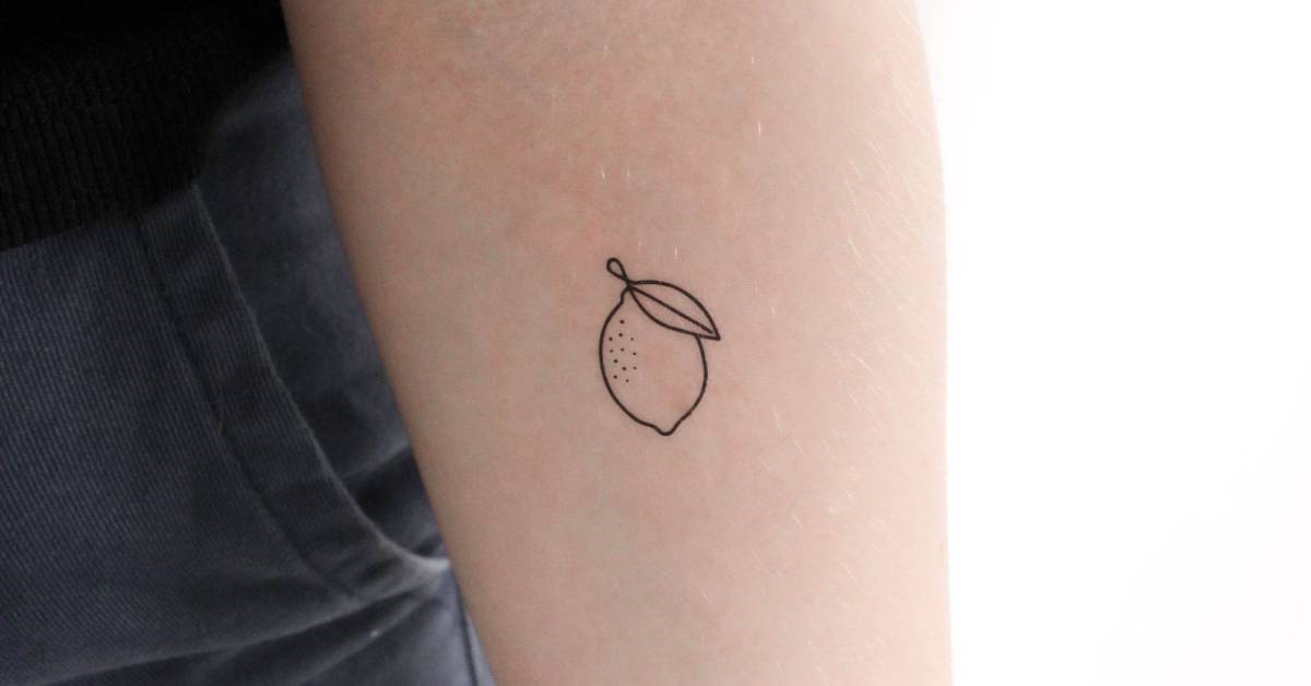 Single line lemon temporary tattoo done on the inner