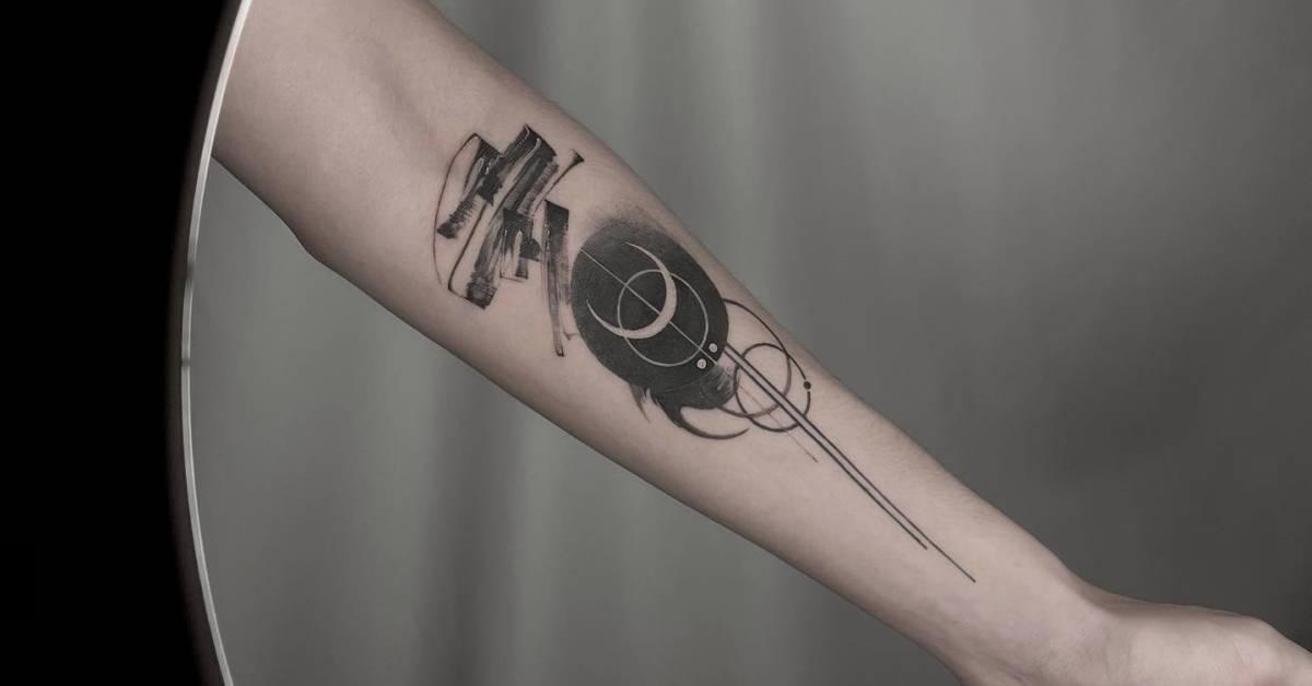 Graphic style abstract design tattooed on the inner