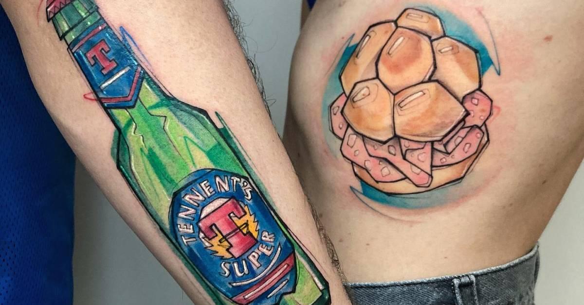 Tennent's beer and mortadella sandwich tattoos for