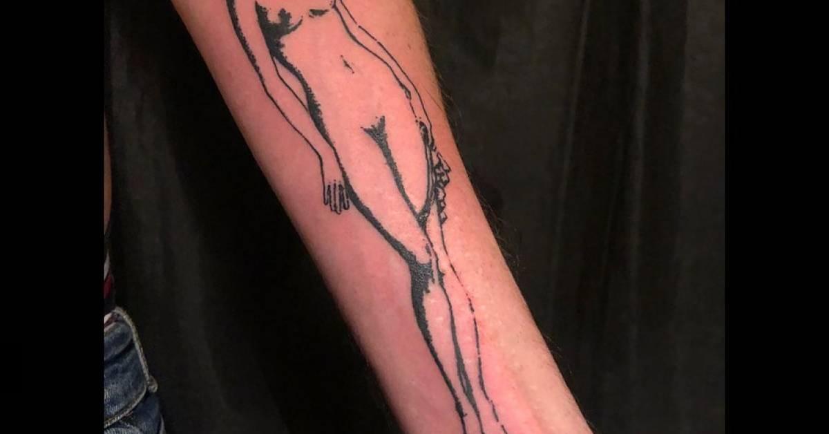 Blackwork Style Nude Woman Tattoo Located On The Inner Blackwork Style Nude Woman Tattoo Located On The Inner