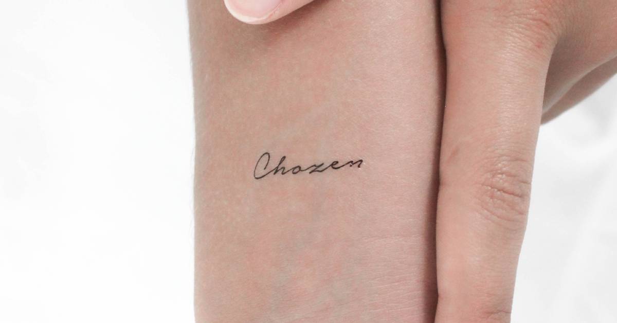 Name "Chozen" temporary lettering tattoo.
