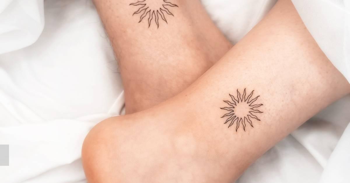 Matching fine line sun tattoo for best friends.