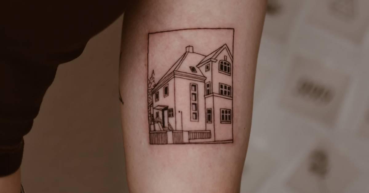 House tattoo tattoo in illustrative style placed on the
